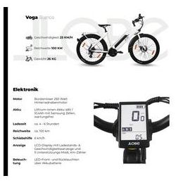 Llobe E-Bike Trekking Alu Urban Bike Voga Bianco 27,5 Zoll RH 49cm 21-Gang 499 Wh weiß