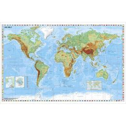 Stiefel Wandkarte Kleinformat Weltkarte, physisch, ohne Metallstäbe, Karte (im Sinne von Landkarte)