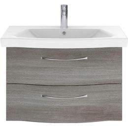 Saphir Badmöbel-Set 6005 Sprint Keramik-Waschtisch mit LED-Spiegelschrank, 82 cm breit, (1-St), Waschplatz inkl. Türdämpfer, 2 Schubladen, Waschtisch Set, grau