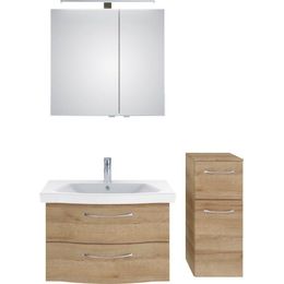 Saphir Badmöbel-Set 6005 Sprint 3-teilig, Keramik-Waschtisch mit LED-Spiegelschrank, (4-St), Unterschrank, inkl. Türdämpfer, 3 Türen, 3 Schubladen, Bad-Set, braun