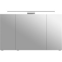 Saphir Spiegelschrank 6005 Sprint Badschrank, 3 Spiegeltüren, 6 Einlegeböden, 120 cm breit inkl. LED-Beleuchtung, Türdämpfer, Schalter-/Steckdosenkombination, weiß