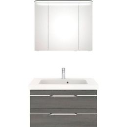 Saphir Badmöbel-Set Balto Sprint 2-teilig, Mineralmarmor-Waschtisch mit LED-Spiegelschrank, (2-St), Badezimmer Set 92 cm breit, inkl. Türdämpfer, 3 Türen, 2 Schubladen, grau