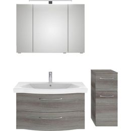 Saphir Badmöbel-Set 6005 Sprint 3-teilig, Keramik-Waschtisch mit LED-Spiegelschrank, (4-St), Unterschrank, inkl. Türdämpfer, 4 Türen, 3 Schubladen, Bad-Set, grau