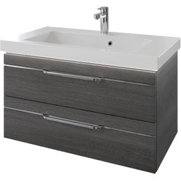 Saphir Waschtisch Serie Balto Mineralmarmor-Waschtisch mit Unterschrank, 92 cm breit (2-St), Waschplatz mit 2 Schubladen, Badschrank in verschiedenen Ausführungen, grau