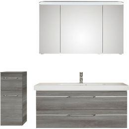 Saphir Badmöbel-Set Balto Sprint 3-teilig, Mineralmarmor-Waschtisch mit LED-Spiegelschrank, (4-St), Badezimmer Set mit Unterschrank inkl Türdämpfer, 3 Türen, 2 Schubladen, grau