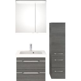 Saphir Badmöbel-Set Balto Sprint 3-teilig, Mineralmarmor-Waschtisch mit LED-Spiegelschrank, (4-St), inkl. Türdämpfer, 100 cm breit, mit Midischrank, 3 Türen, 4 Schubladen, grau