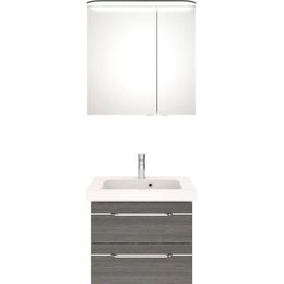 Saphir Badmöbel-Set Balto Sprint 2-teilig, Mineralmarmor-Waschtisch mit LED-Spiegelschrank, (2-St), Badezimmer Set inkl. Türdämpfer, 70 cm breit, 2 Türen, 2 Schubladen, grau