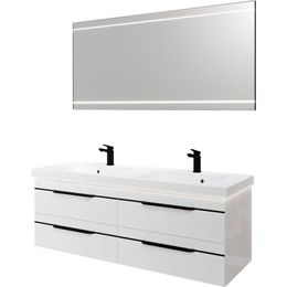 Saphir Badmöbel-Set Balto, (2-St), 150 cm mit LED-Spiegel, Mineralmarmor-Waschtisch und 2 Auszügen, schwarz|weiß