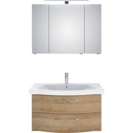 Saphir Badmöbel-Set 6005 Sprint 2-teilig, Keramik-Waschtisch mit LED-Spiegelschrank, (2-St), Waschplatz 98 cm breit, inkl. Türdämpfer, 3 Türen, 2 Schubladen, braun