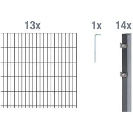 Alberts Doppelstabmattenzaun Grundset, (Set), Höhe: 80 - 160 cm, Gesamtlänge: 4 - 30 m, zum Einbetonieren, grau