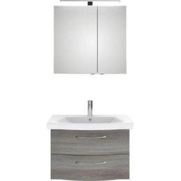 Saphir Badmöbel-Set 6005 Sprint 2-teilig, Keramik-Waschtisch mit LED-Spiegelschrank, (2-St), Waschplatz 82 cm breit, inkl. Türdämpfer, 2 Türen, 2 Schubladen, grau