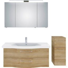 Saphir Badmöbel-Set 6005 Sprint 3-teilig, Keramik-Waschtisch mit LED-Spiegelschrank, (4-St), Unterschrank, inkl. Türdämpfer, 4 Türen, 3 Schubladen, Bad-Set, braun