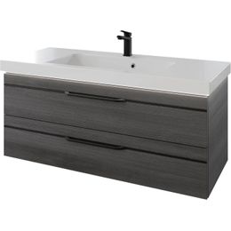 Saphir Waschtisch Serie Balto Mineralmarmor-Waschtisch mit Unterschrank, 123 cm breit (2-St), Waschplatz mit 2 Schubladen, Badschrank in verschiedenen Ausführungen, grau