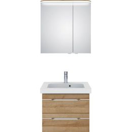 Saphir Badmöbel-Set Balto Sprint 2-teilig, Mineralmarmor-Waschtisch mit LED-Spiegelschrank, (2-St), Badezimmer Set inkl. Türdämpfer, 70 cm breit, 2 Türen, 2 Schubladen, braun
