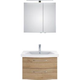 Saphir Badmöbel-Set 6005 Sprint 2-teilig, Keramik-Waschtisch mit LED-Spiegelschrank, (2-St), Waschplatz 82 cm breit, inkl. Türdämpfer, 2 Türen, 2 Schubladen, braun