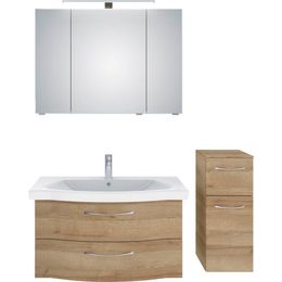 Saphir Badmöbel-Set 6005 Sprint 3-teilig, Keramik-Waschtisch mit LED-Spiegelschrank, (4-St), Unterschrank, inkl. Türdämpfer, 4 Türen, 3 Schubladen, Bad-Set, braun