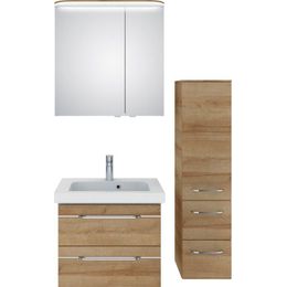 Saphir Badmöbel-Set Balto Sprint 3-teilig, Mineralmarmor-Waschtisch mit LED-Spiegelschrank, (4-St), inkl. Türdämpfer, 100 cm breit, mit Midischrank, 3 Türen, 4 Schubladen, braun