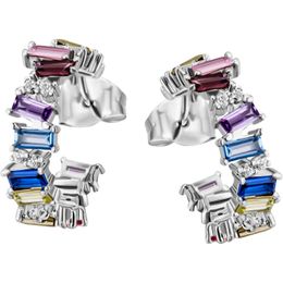 Firetti Paar Creolen Schmuck Geschenk Silber 925 Ohrschmuck Ohrringe Regenbogen, mit Zirkonia (synth), blau|braun|bunt|gelb|lila|rosa|silberfarben|weiß