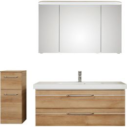 Saphir Badmöbel-Set Balto Sprint 3-teilig, Mineralmarmor-Waschtisch mit LED-Spiegelschrank, (4-St), Badezimmer Set mit Unterschrank inkl Türdämpfer, 3 Türen, 2 Schubladen, braun