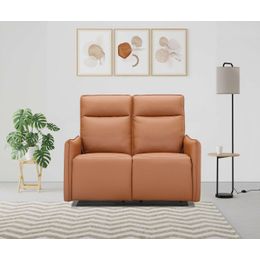 Dorel Home 2-Sitzer Lugo, Kinosofa mit Reclinerfunktion in Kunstleder und Webstoff, mit manueller Relaxfunktion in beiden Sitzen, braun