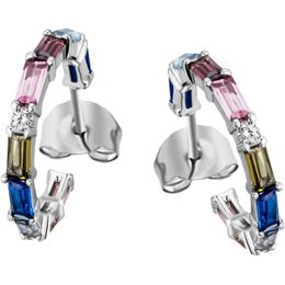 Firetti Paar Creolen Schmuck Geschenk Silber 925 Ohrschmuck Ohrringe Regenbogen, mit Zirkonia (synth), blau|bunt|gelb|rosa|rot|silberfarben|weiß