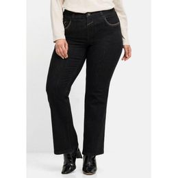 sheego Bootcut-Jeans Große Größen mit Kontrast-Stickerei, extralang, schwarz