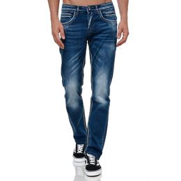 Rusty Neal Straight-Jeans mit trendigen Kontrastnähten, blau