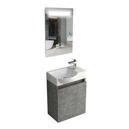 Alpenberger Badmöbel-Set Badschrank Grau 45 cm mit Waschbecken und LED Spiegel