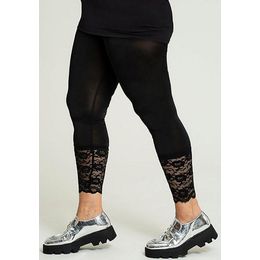 SANDGAARD Leggings mit Spitze am Beinabschluss, schwarz
