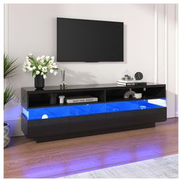 autolock TV-Schrank Hochglanz-TV-Schranktisch lowboard TV-Tisch mit LED-Beleuchtung zwei Fächer vier große Schubladen Schwarz Weiß Schrank