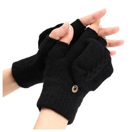 Bizaical Strickhandschuhe Winter Warme Fingerlose Handschuhe Convertible Halbfinger Fäustlinge