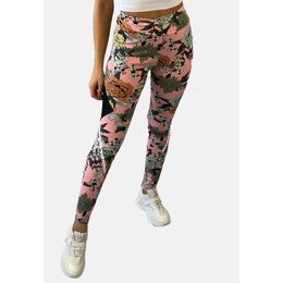 Holala Leggings Yoga Leggings Stretch High Waist Hose Mesh Blumen Print (1-tlg) 4028 in Rosa