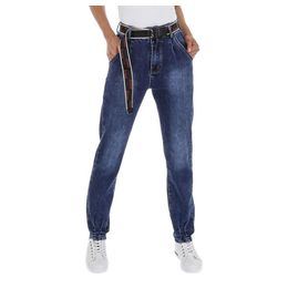 Ital-Design High-waist-Jeans Damen Freizeit Used-Look Stretch High Waist Jeans in Dunkelblau