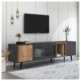 BlingBin TV-Schrank mit 3 Türen Fernsehtisch Holz Fernsehschrank mit Fach und Stauraum (2 Packung