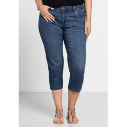 sheego Caprijeans Große Größen mit Used-Effekten, blau