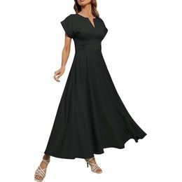 FIDDY Blusenkleid Casual Kleider Einfarbig V-Ausschnitt Kurzarm Swing Kleid Casual