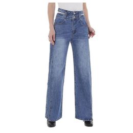 Ital-Design Weite Jeans Damen Freizeit Culotte Used-Look High Waist Jeans in Blau