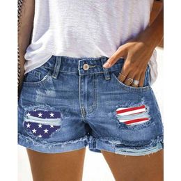 FIDDY Jeansshorts Bedruckte zerrissene Denim-Shorts – Damen-Denim-Shorts – Hotpants
