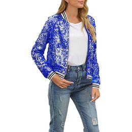 FIDDY A-Linien-Kleid Blazer mit Glitzer Langarm Bomberjacke Slim Fit Pailletten Jacke