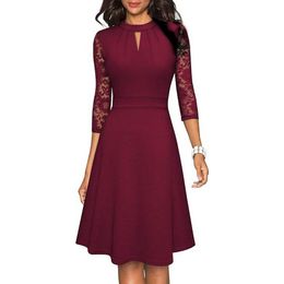 FIDDY Abendkleid Retro-Party-Cocktailkleid mit hohler Spitze für Damen – Abendkleid