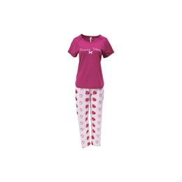 Louis & Louisa Louis & Louisa Capri-Pyjama "Rosarote Träume" (2 tlg) mit gesticktem Schriftzug und kleinem Schleifchen