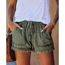 FIDDY Jeansshorts Damen Baumwolle Leinen Shorts Gummiband Hotpants Sommer Kurze Hosen