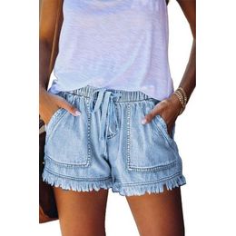 FIDDY Jeansshorts Damen Baumwolle Leinen Shorts Gummiband Hotpants Sommer Kurze Hosen