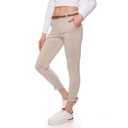 Kendindza Chinohose Chino Damen Hose Stretch mit Gürtel Stoffhose Damen elegant lang