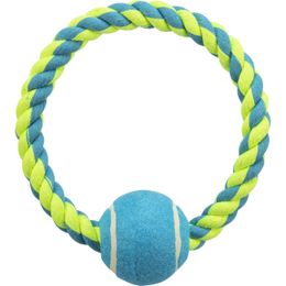 Trixie Baumwollring mit Ball Hundespielzeug, ø 18 cm / ø 6,4 cm, blau/limette
