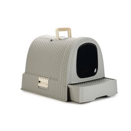 curver Petlife Katzentoilette Style in Rattan Optik, 51 x 38,5 x 39,5 cm, grau