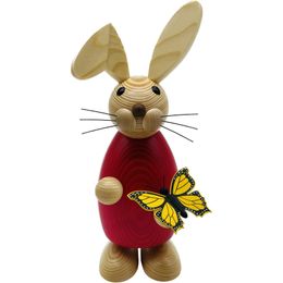 Richard Glaesser Osterhase rot mit Schmetterling (32cm), Hase aus Holz (Osterdeko), Handwerkskunst original Erzgebirge