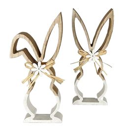 Macosa Home Osterhase 2er Set Dekohase Holz Braun Weiß 22 cm Osterhase Osterdeko (Hasenduo Hasenpaar Dekoosterhase)