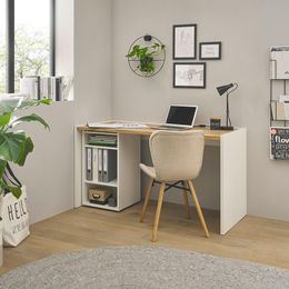 Lomadox Büromöbel-Set CRISP-61, (Spar-Set, 2-tlg., Schreibtisch Regal), Computertisch mit Unterschrank weiß mit Eiche, grifflose Optik