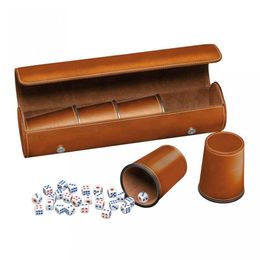 Philos Spiel, Würfelbecher im 5er Set mit Hülle - braun - 25 Würfel
